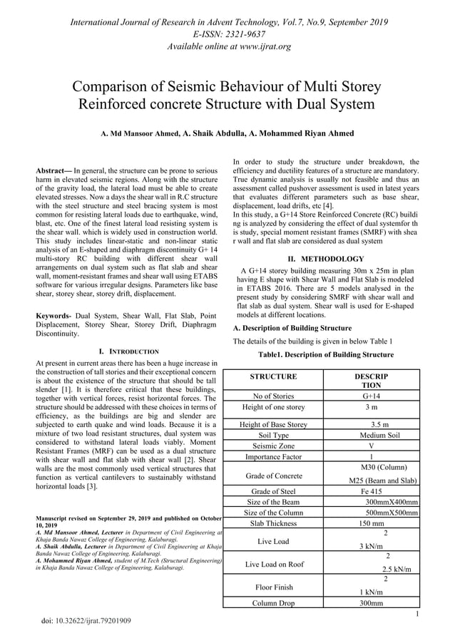 Comparison of Seismic Behaviour of Multi Storey Reinforced concrete ...