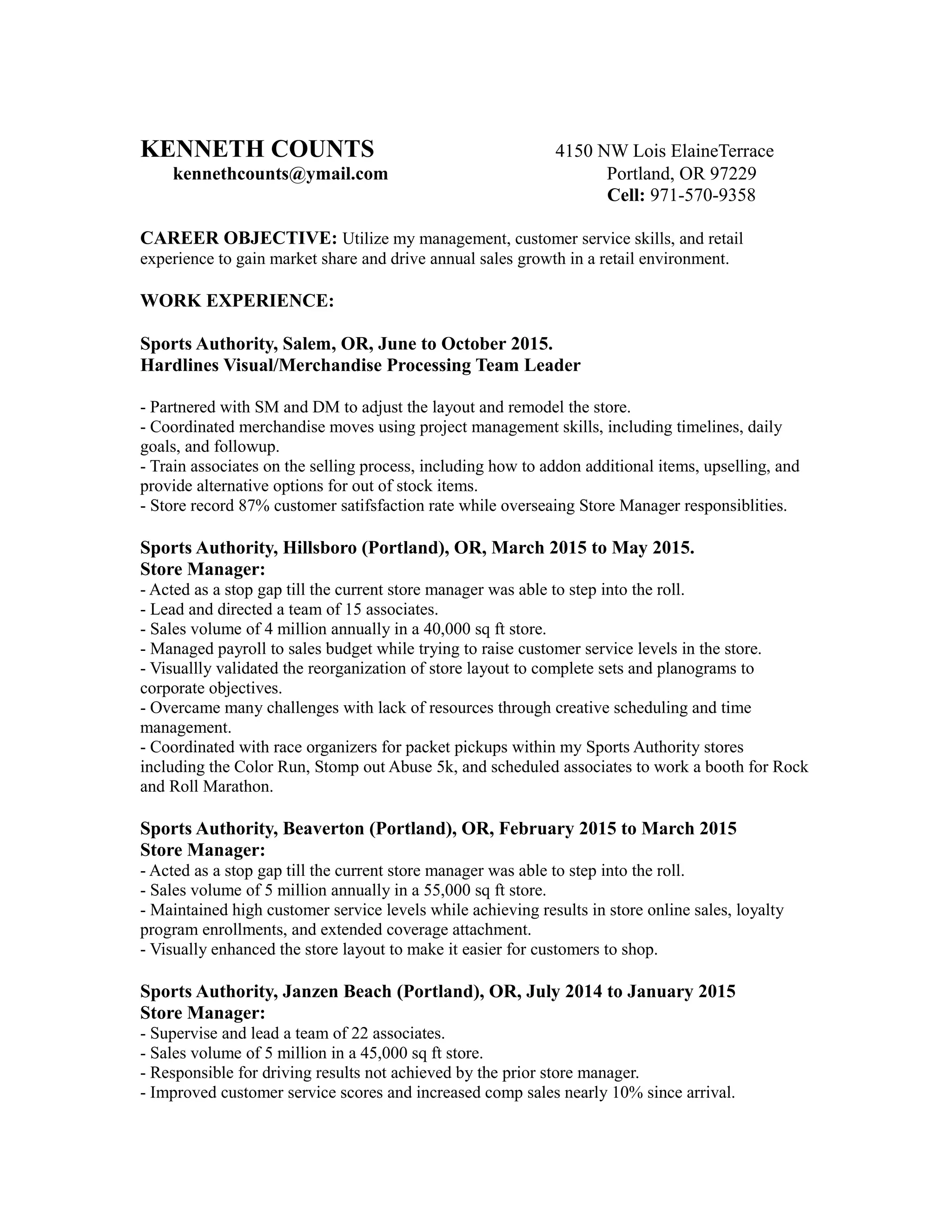 Kenneth Counts Resume | RTF | Sales | Business