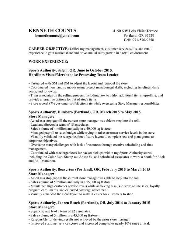 Kenneth Counts Resume | RTF | Sales | Business