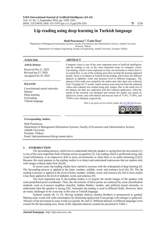 Lip reading using deep learning in Turkish language | PDF