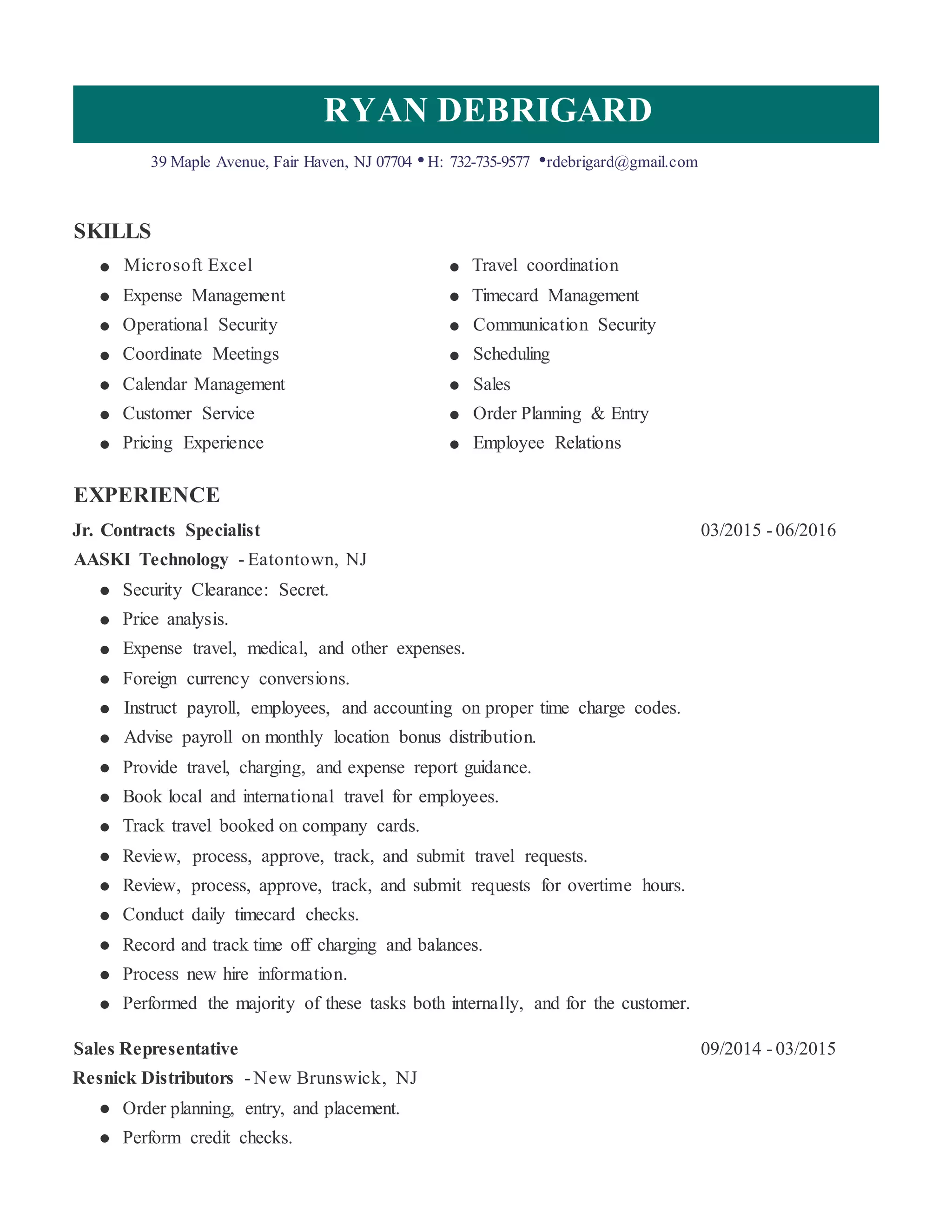 Ryan deBrigard Resume | PDF