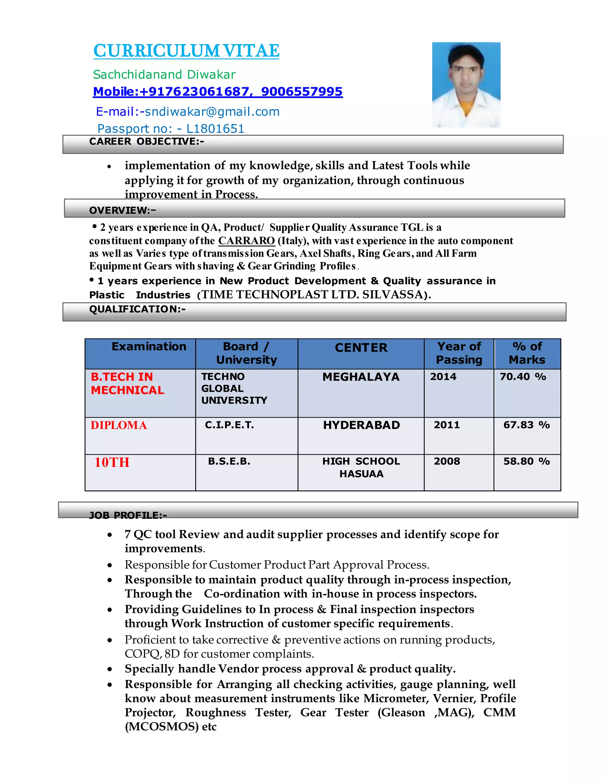 Sachchidanand Diwakar Resume | PDF