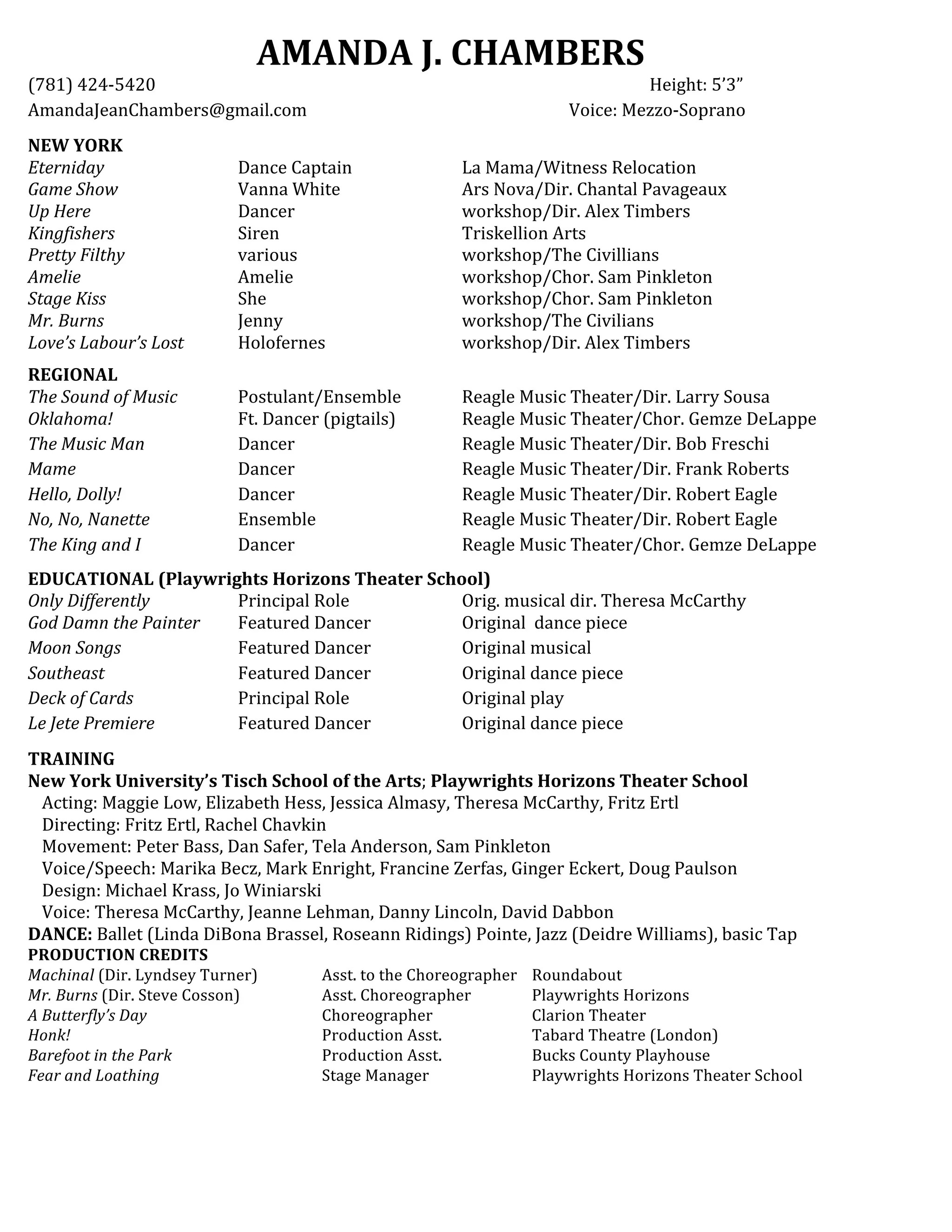 Amanda Chambers Theater Resume | PDF