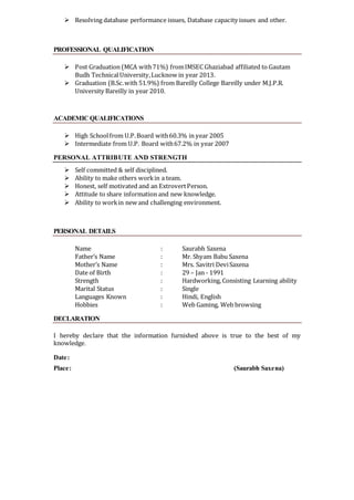 Saurabh Saxena Resume | DOCX | Databases | Computer Software and Applications