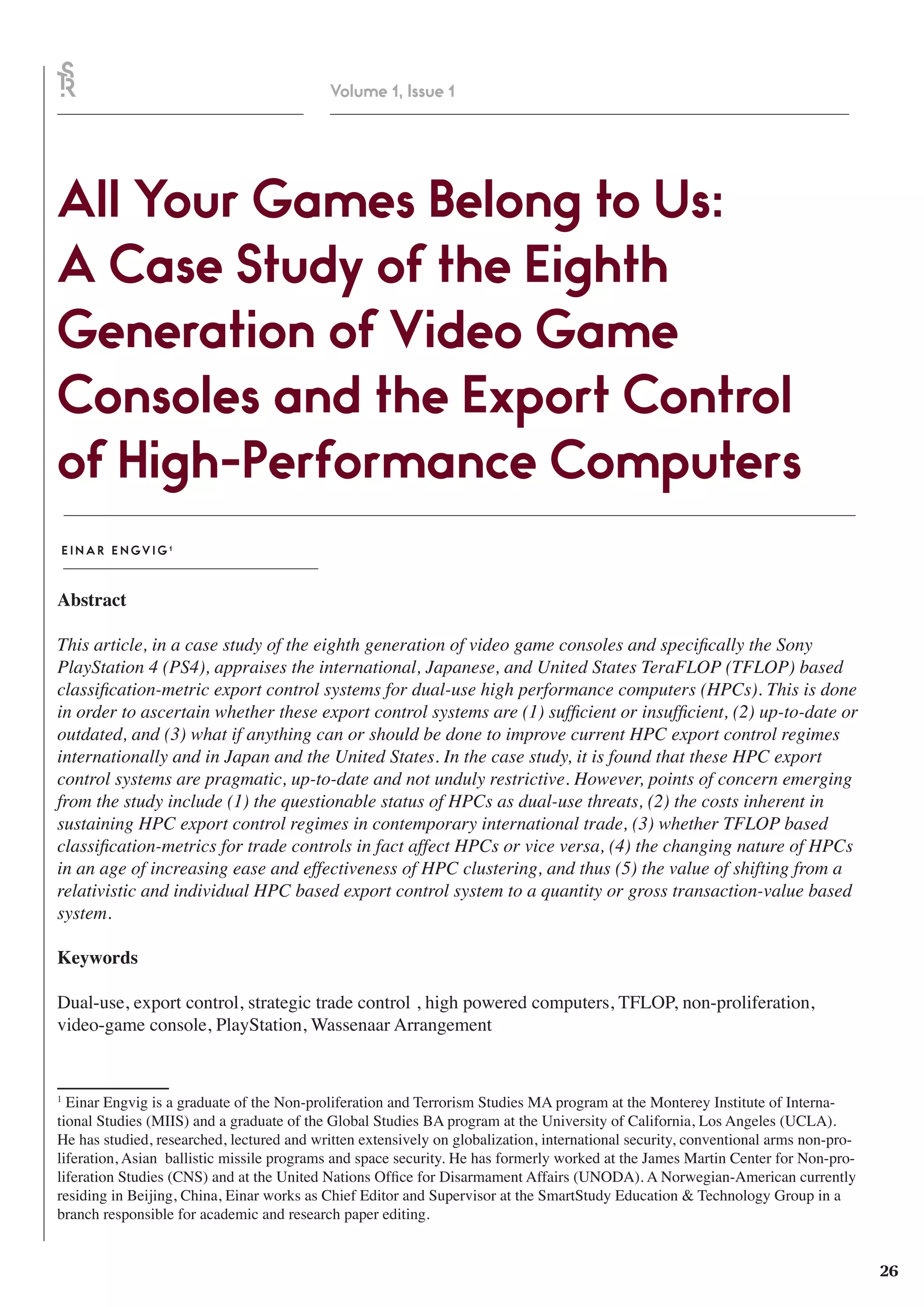 Case Study of the Eighth Generation of Video Game Consoles and the Export Control of High ...