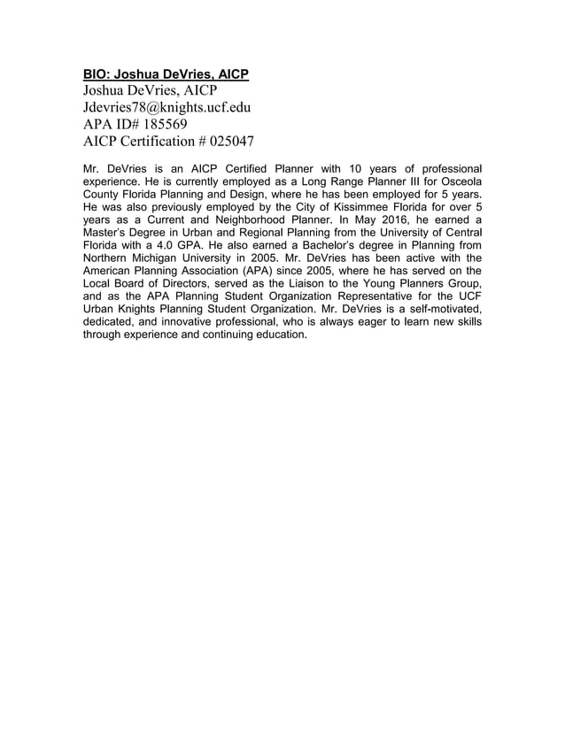 Joshua DeVries Bio_16 | PDF | Undergraduate Education | College Education