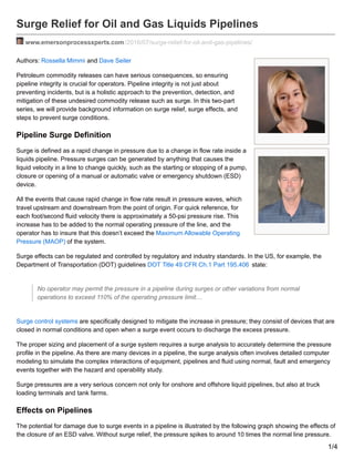 Surge Relief for Oil and Gas LiquidsPipelines - Part 1 | PDF