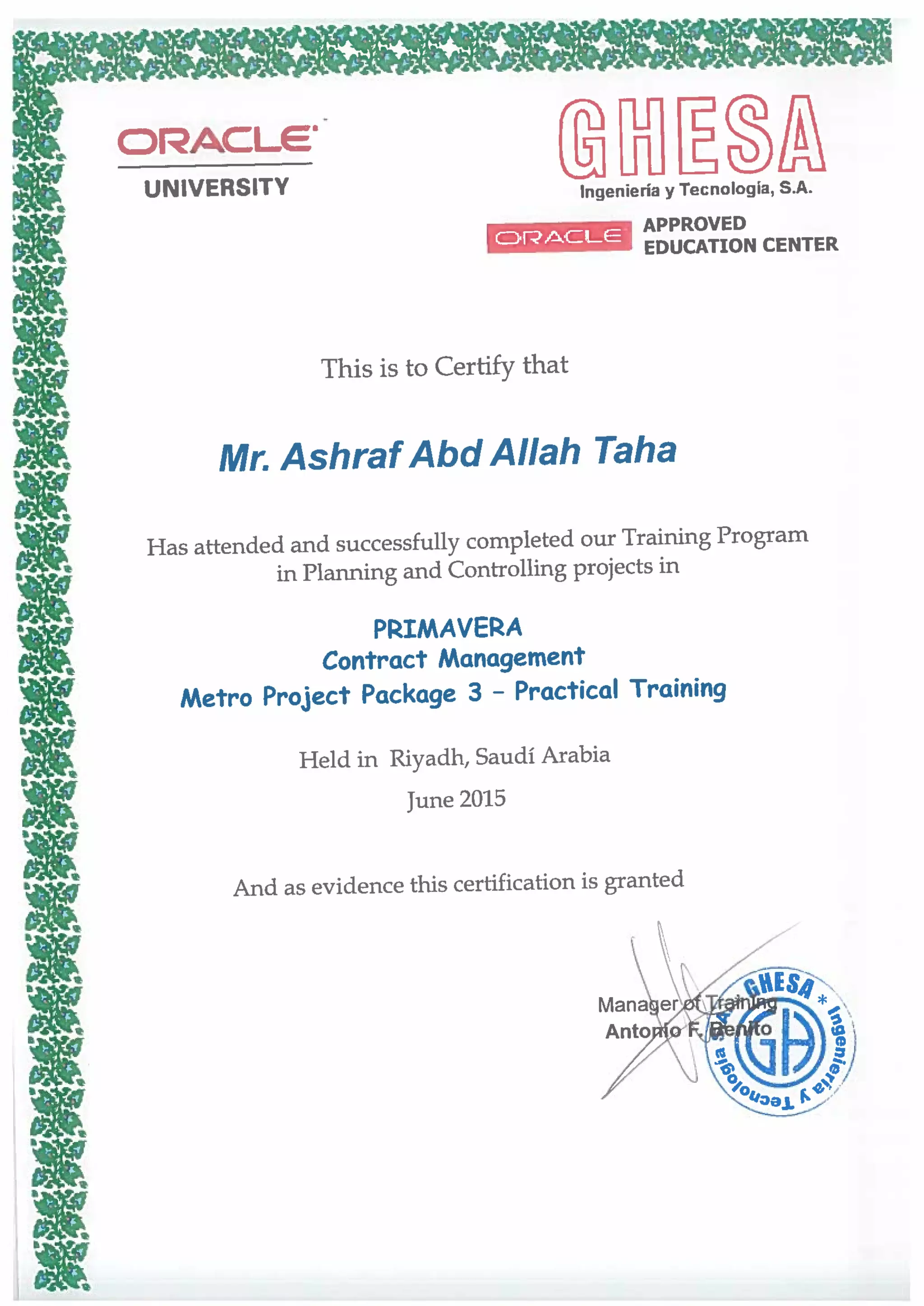 Ashraf Taha -PCM certificate | PDF