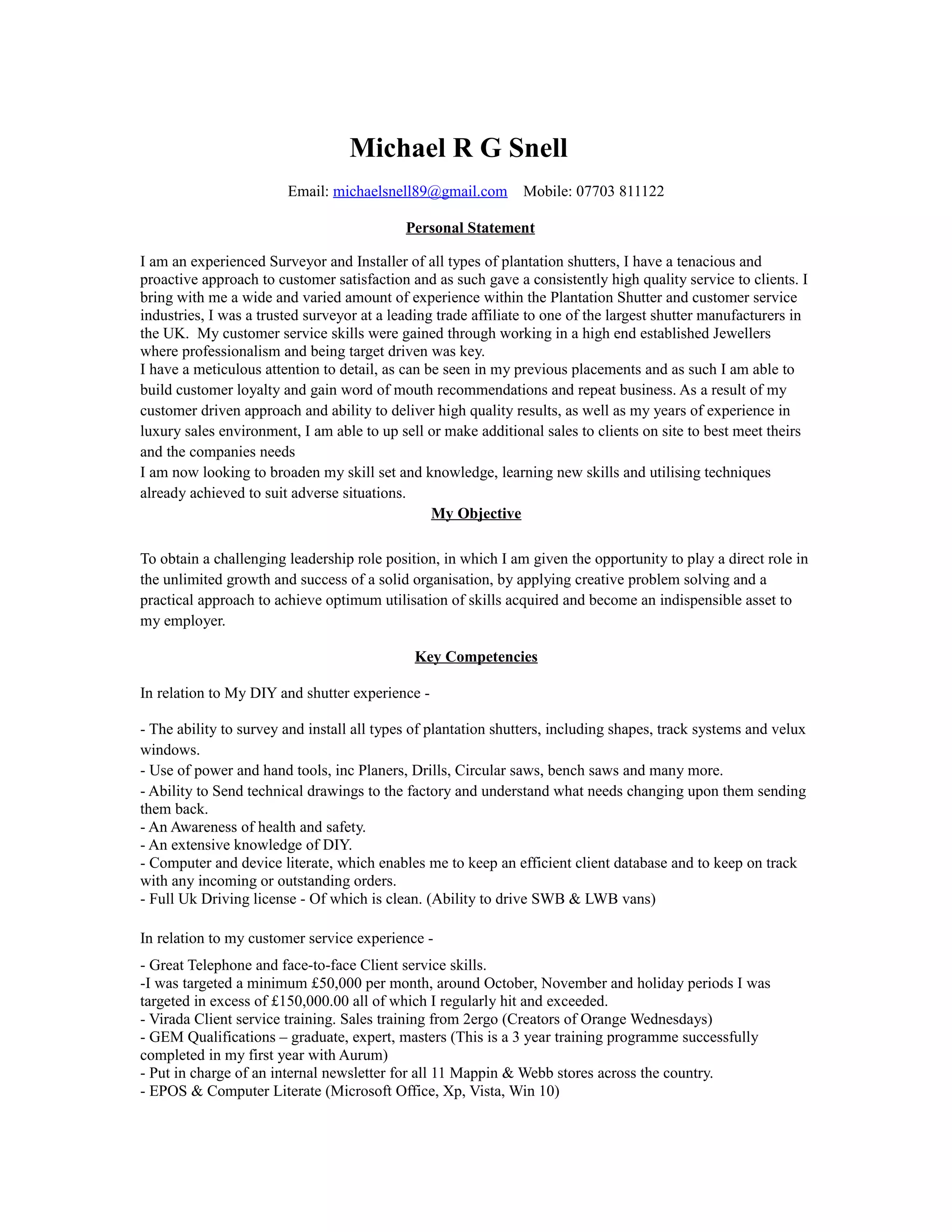 Michael Snell Cv | RTF