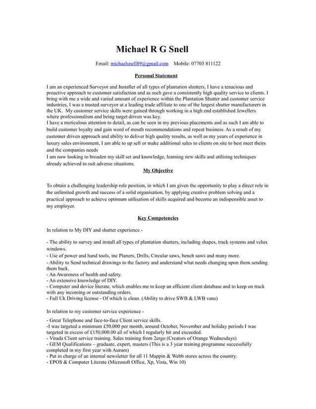 Michael Snell Cv | RTF
