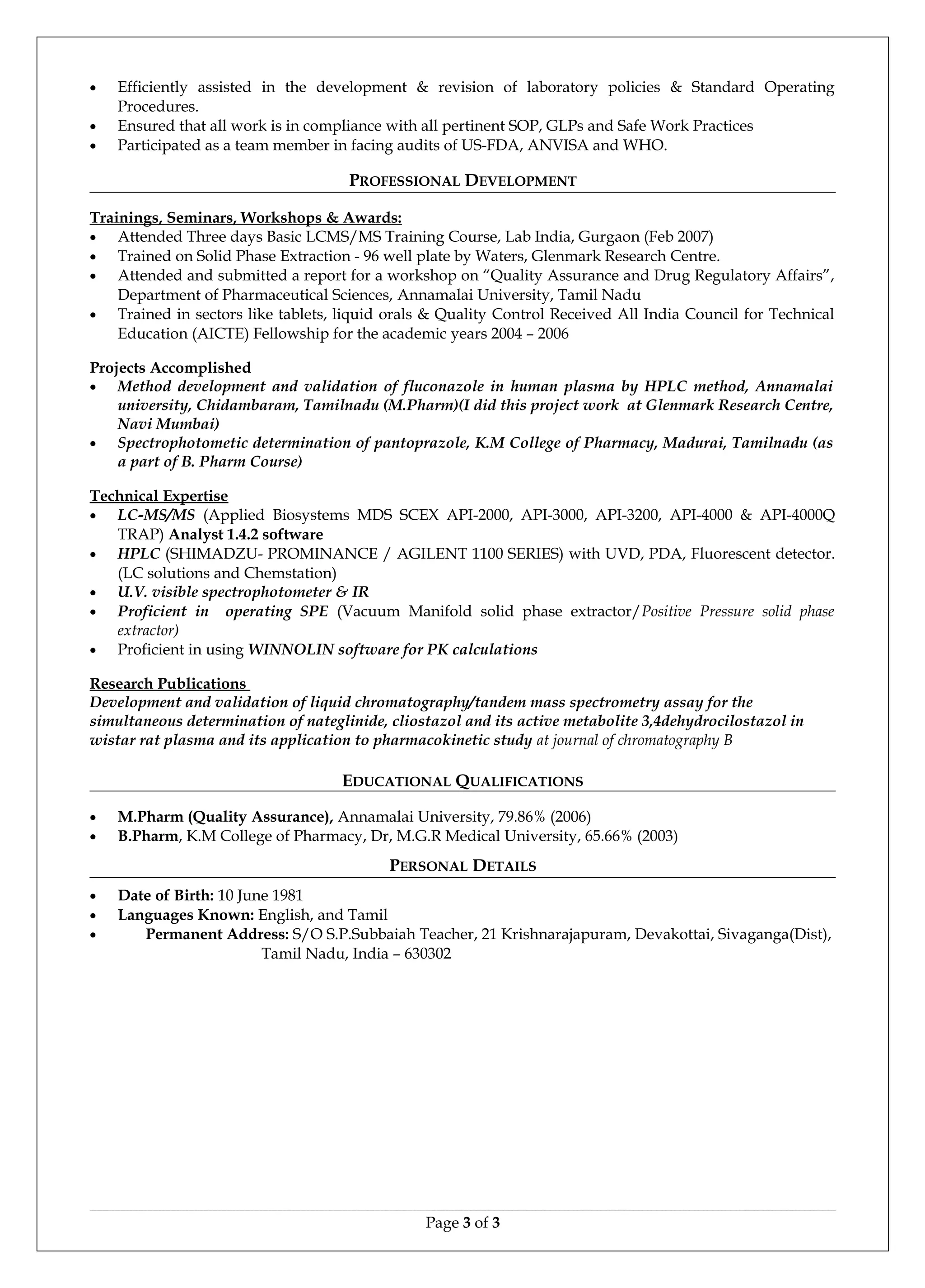 Final Resume -Kanagasabapathi | DOC | Biotech and Biomedical Industry ...