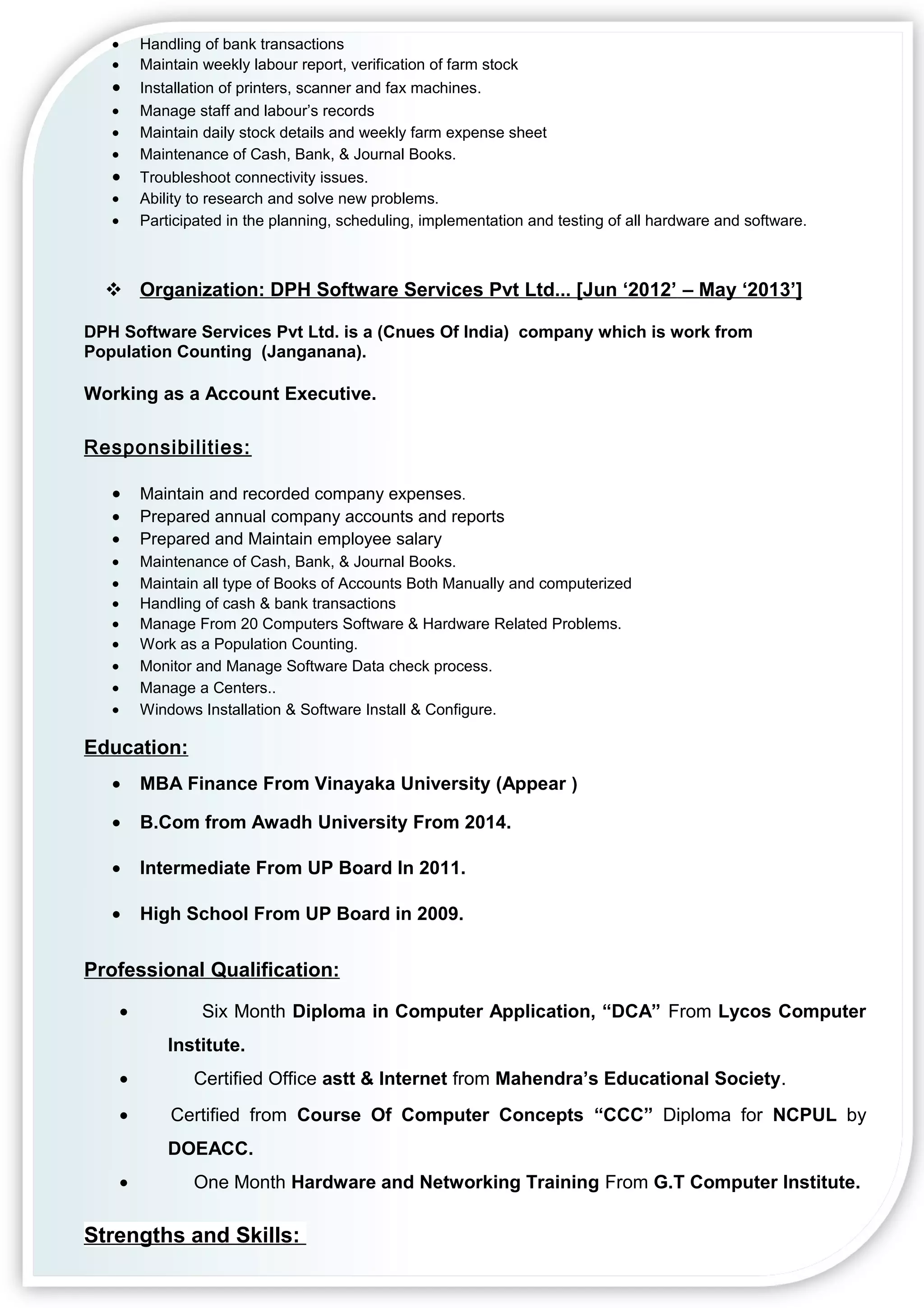 RESUME | DOC | Business Banking & Finance | Business