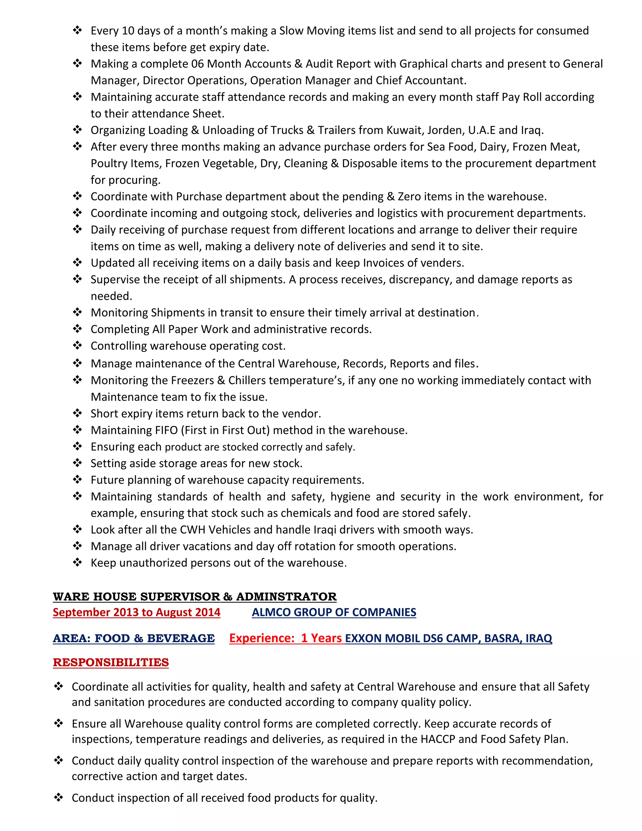 CV - SARFRAZ BIN ZUBAIR - FOR CENTRAL WARE HOUSE | PDF