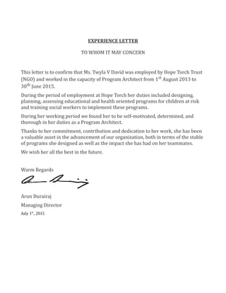 Experience Letter | PDF