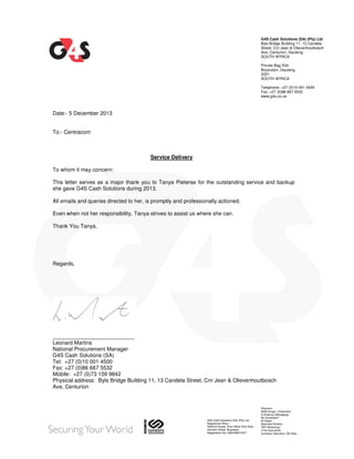T.Pieterse G4S Reference letter | PDF