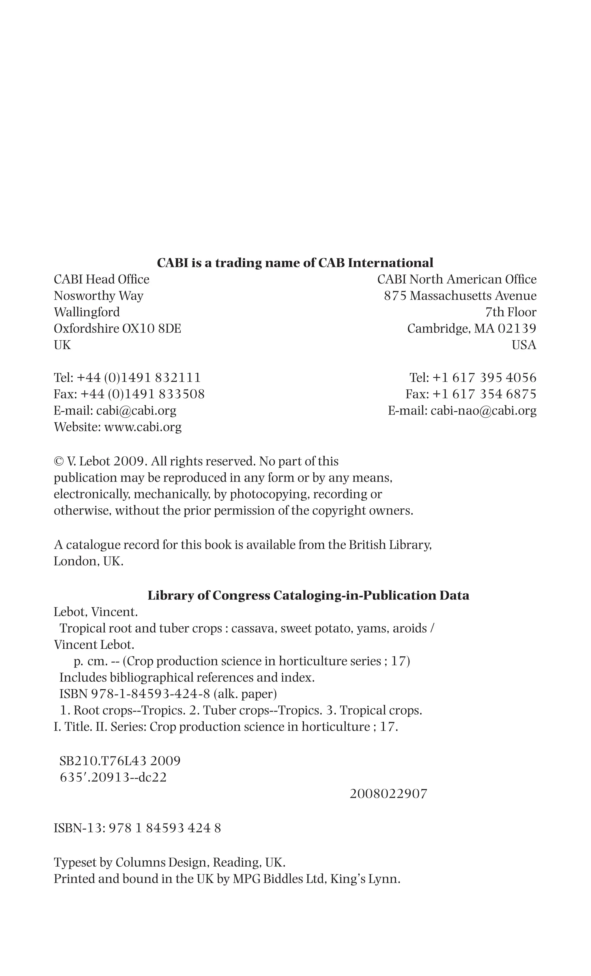 Tropical Root and Tuber Crops Cassava Sweet Potato Yams Aroids First ...