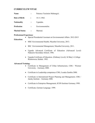 CV Patience Mubangizi - ORIGINAL COPY | PDF