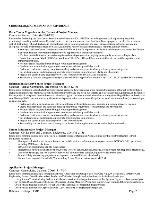 Rebecca Selinger 2016 PMP Resume | PDF