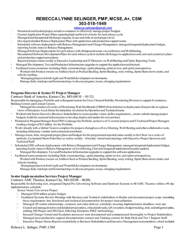 Rebecca Selinger 2016 PMP Resume | PDF