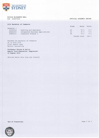 N Bell Academic Transcript - University of Sydney | PDF