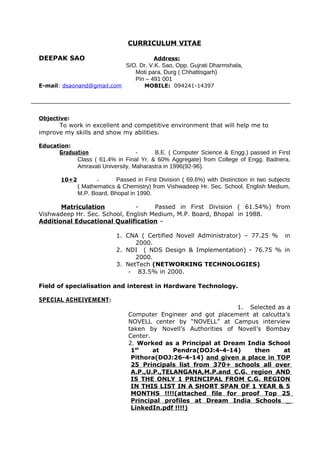 DEEPAK SAO'S RESUME | PDF