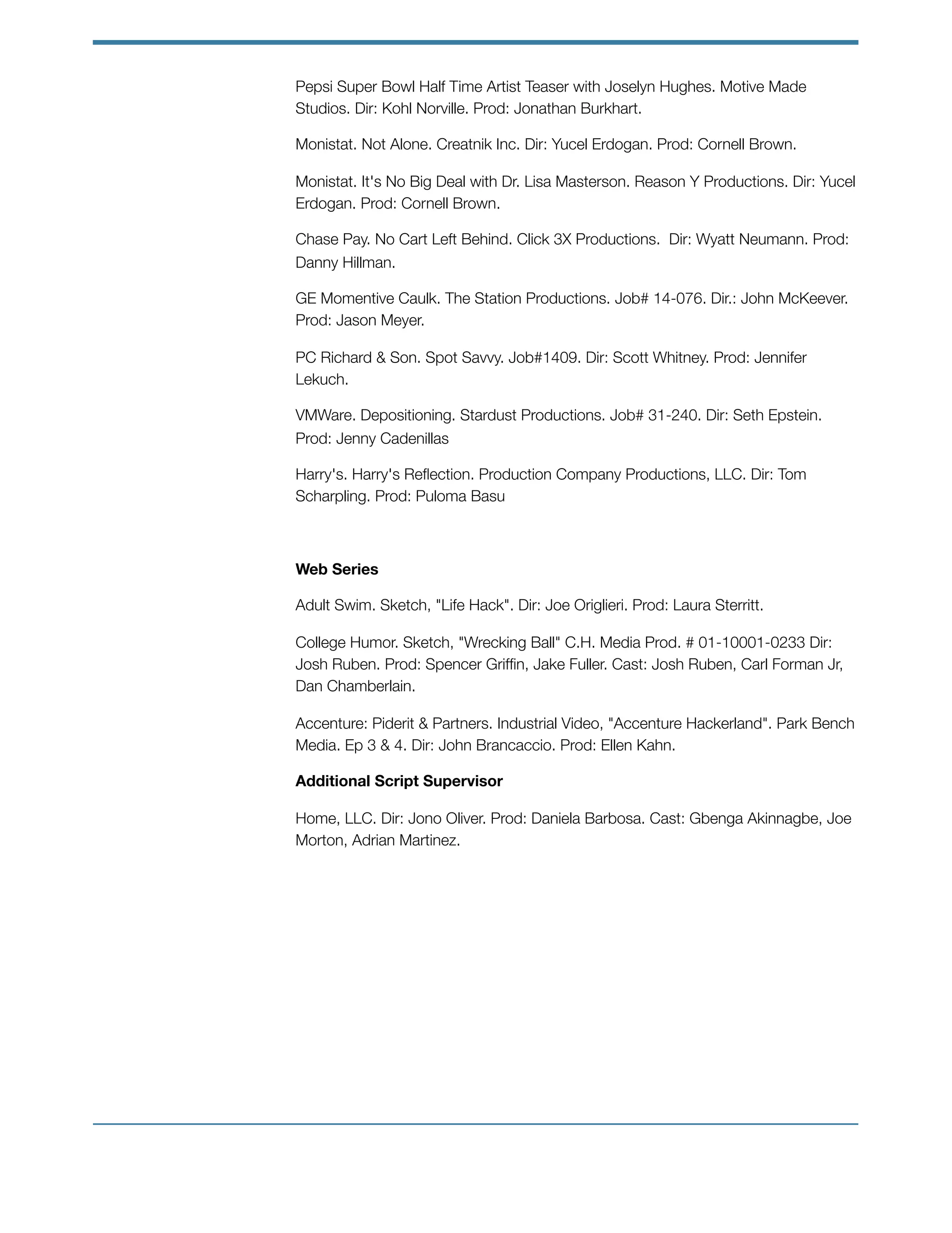 Script Supervising Resume | PDF | Television | Entertainment