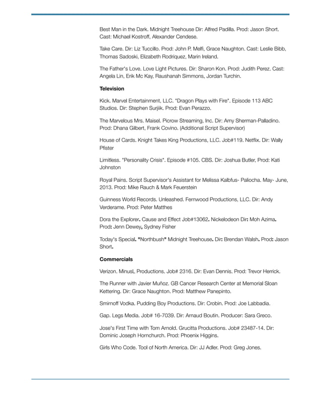 Script Supervising Resume | PDF | Television | Entertainment