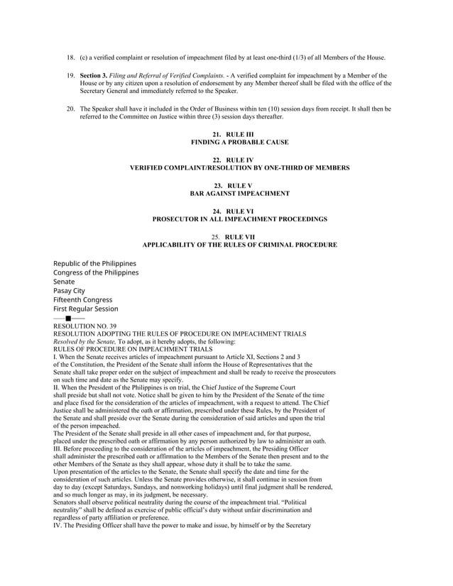 Primer on Impeachment in the Philippines | DOC