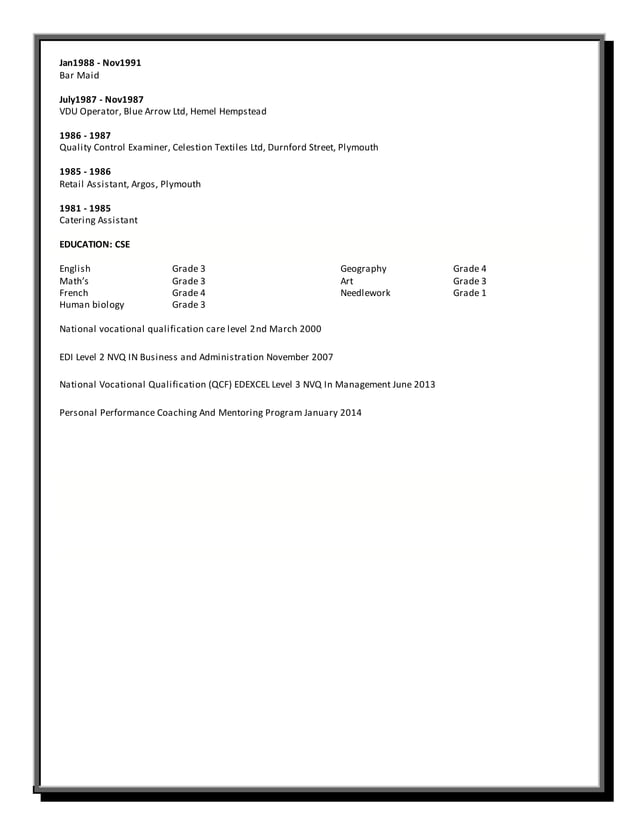 Tracy Morris cv (1) | DOCX | Resume Writing and Advice | Job Search