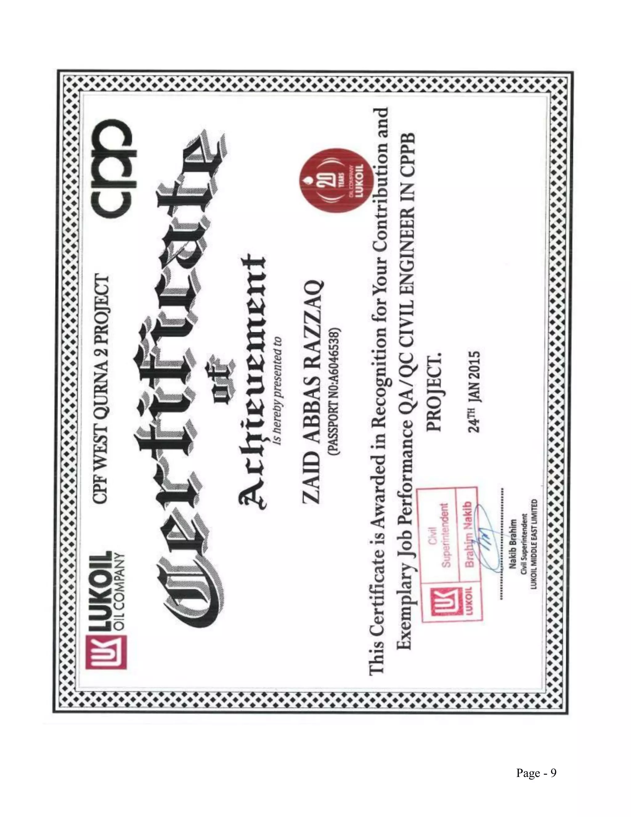 CV for Civil Engineer Zaid Abbas. | PDF