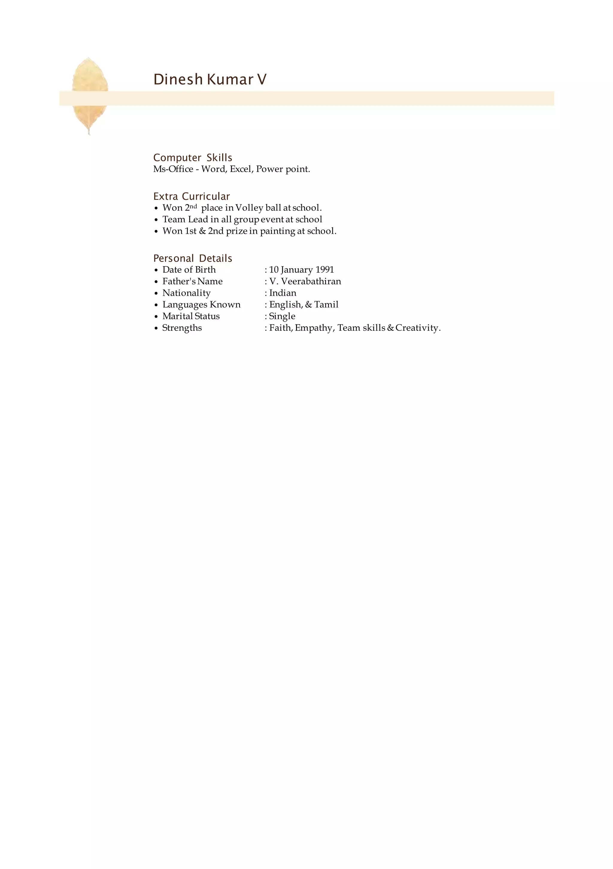 Dinesh Kumar V Resume | PDF