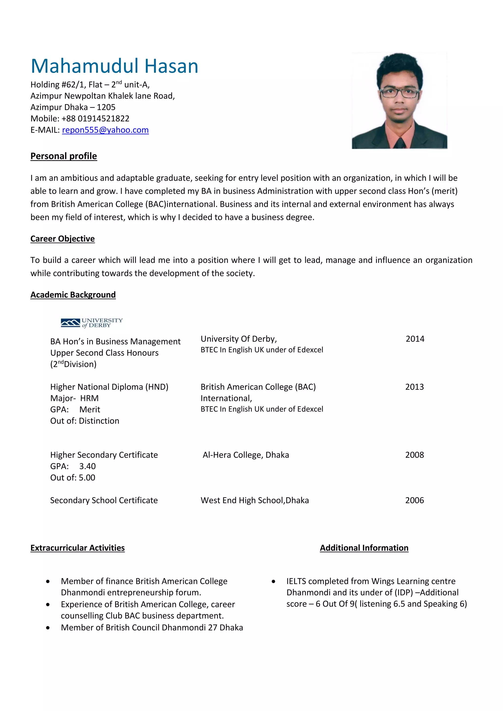 Mahamudul Hasan Resume updated | PDF