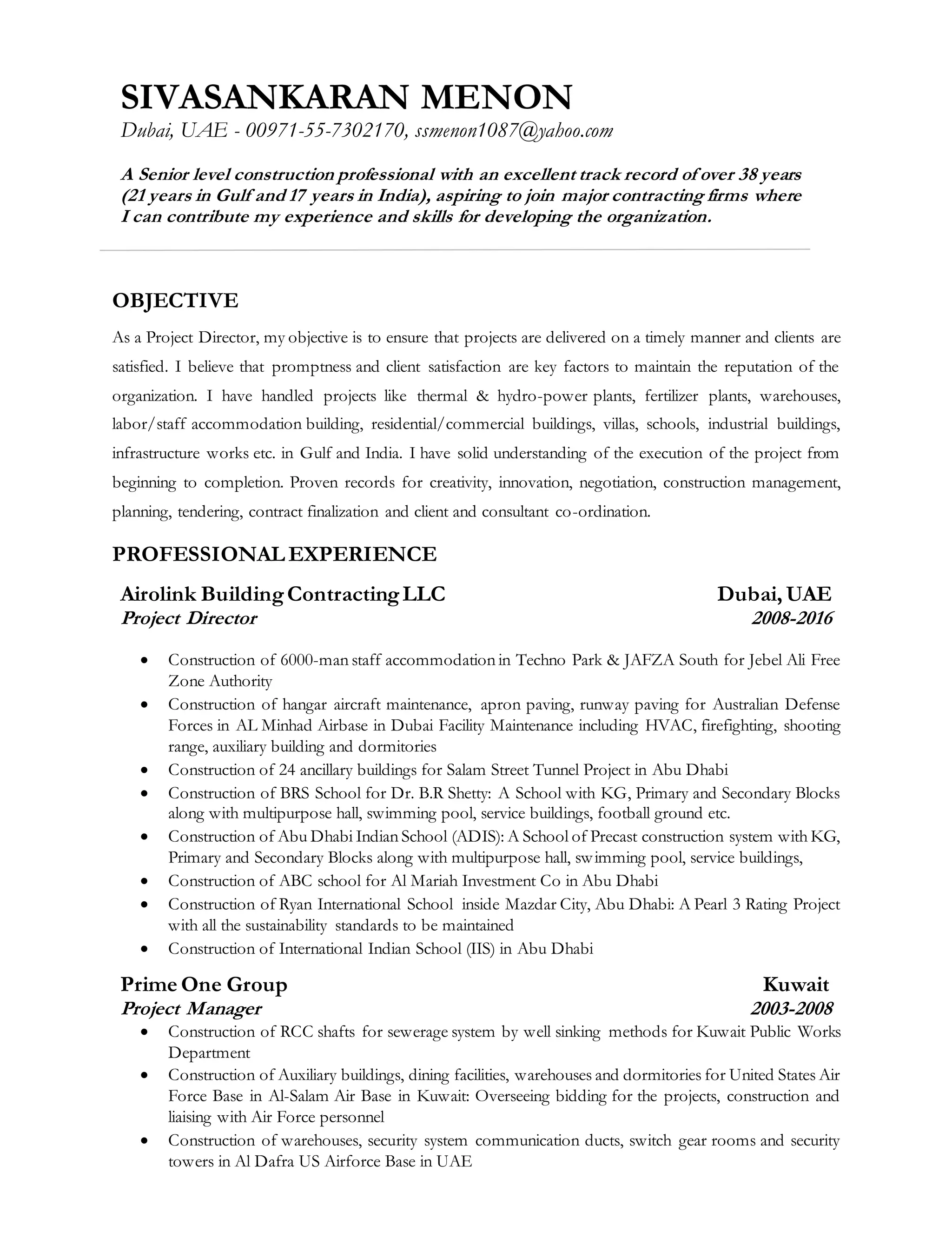 Siva Sankaran Menon - Resume | DOCX