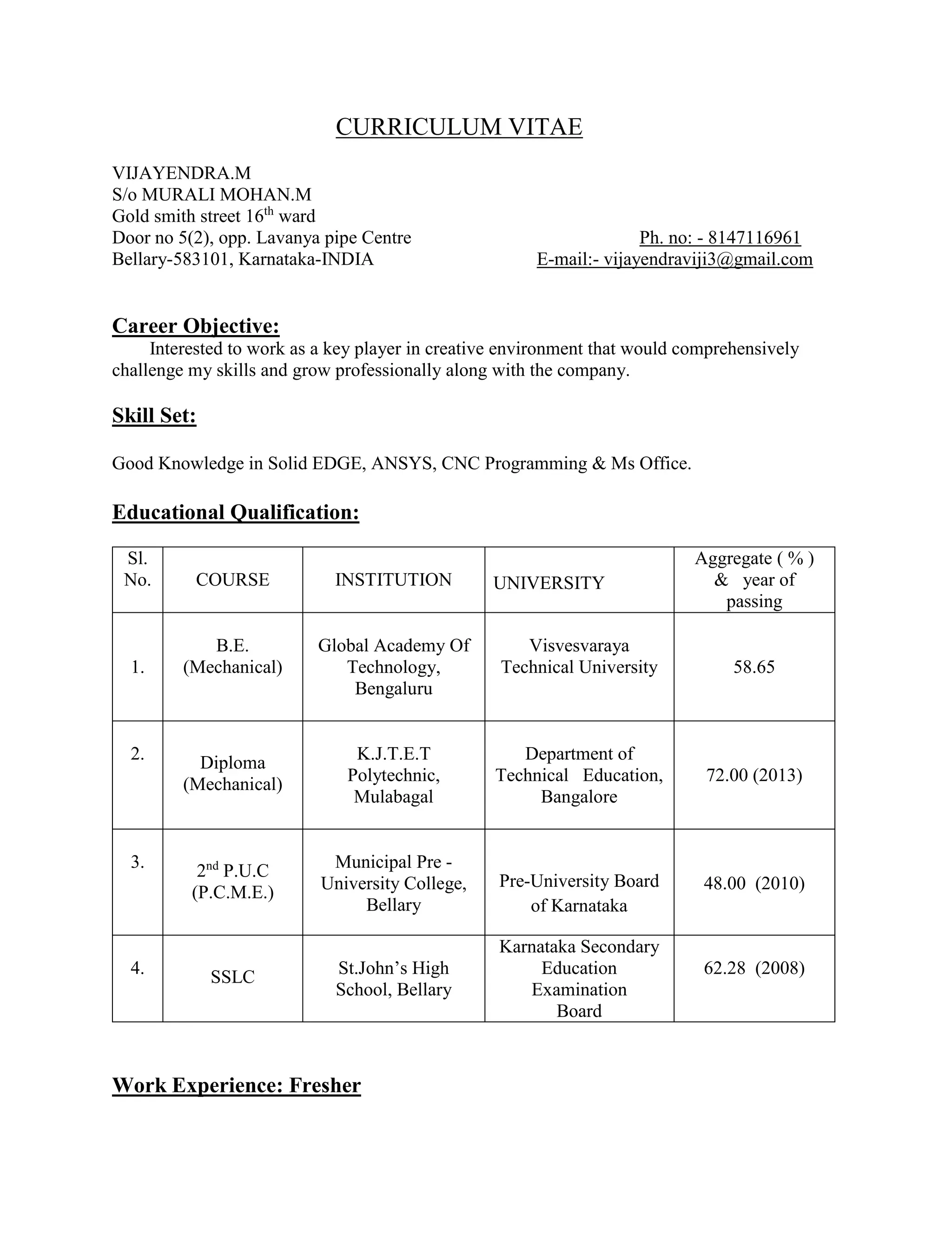 Vijayendra.M Resume | PDF