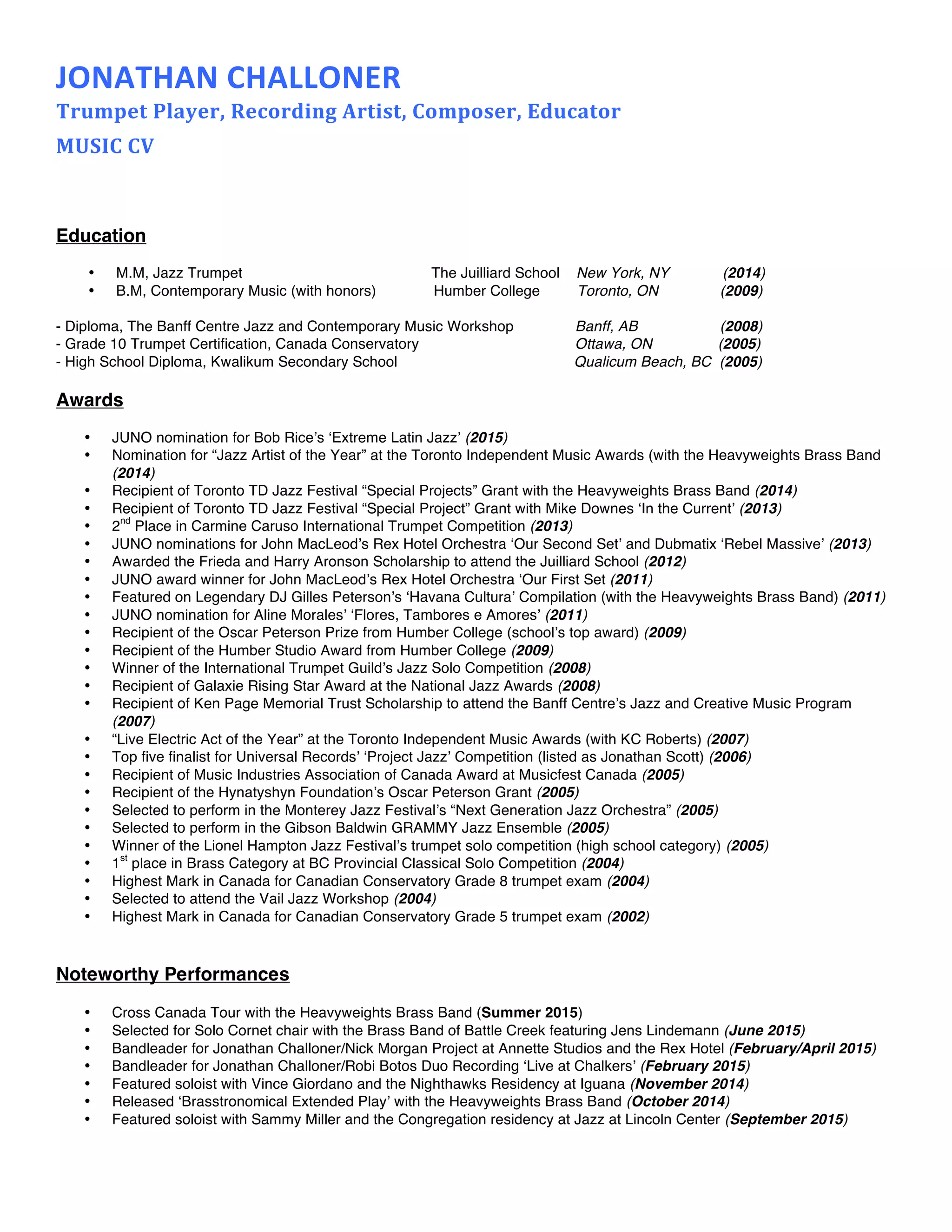 MUSIC CV Jon Challoner | PDF