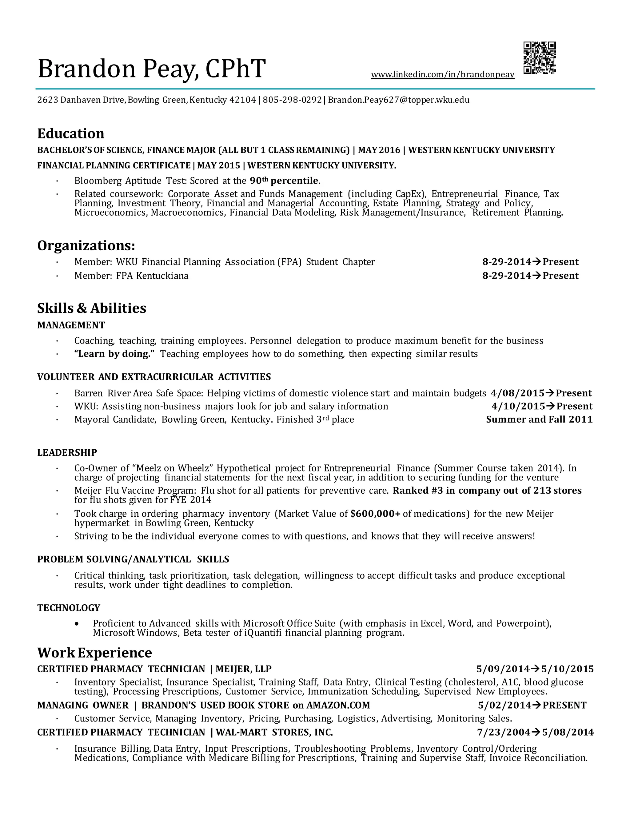Resume Brandon Peay | DOCX
