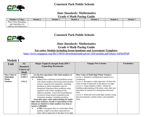 CPPS Gr 4 Math Pacing Guide EnNY state standards | PPT