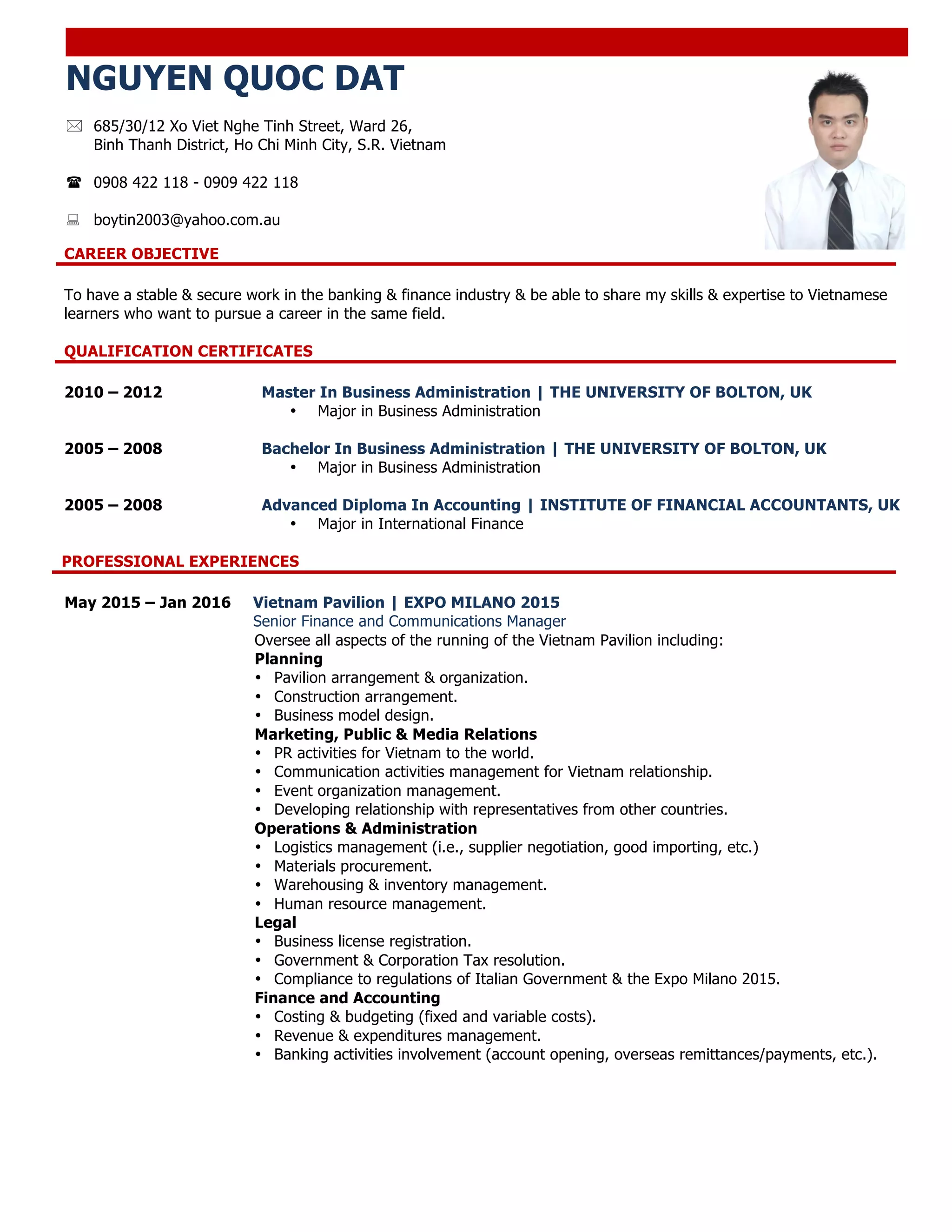 Nguyen Quoc Dat - Resume - April 2016 | PDF