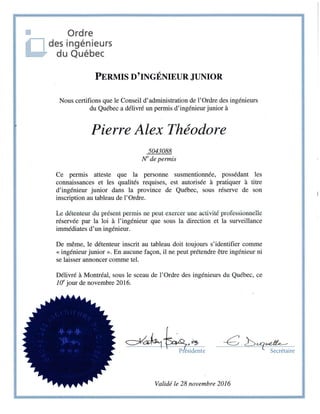 PermisIngenieurJr_Pierre Alex Theodore | PDF