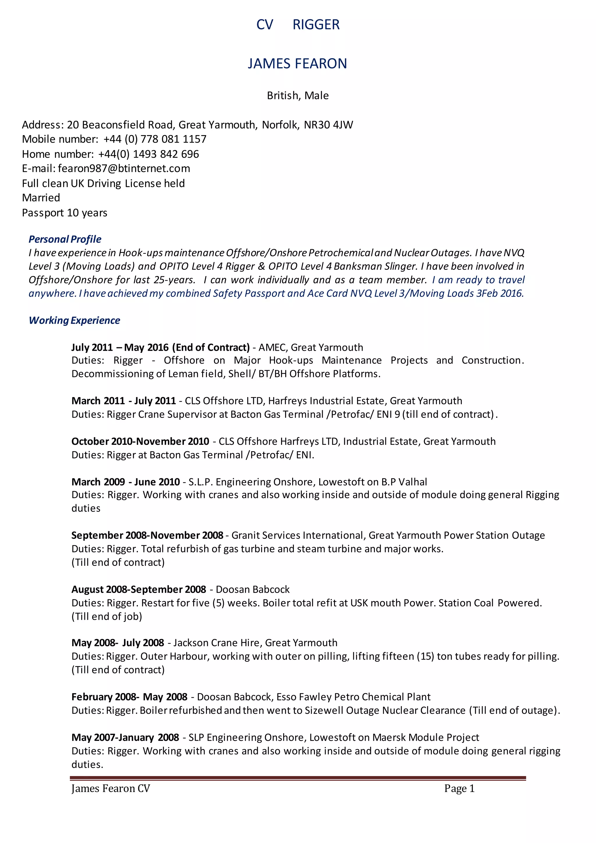 Rigger_NVQ 3_OPITO 4_CV_JFearon_July2016 | DOCX