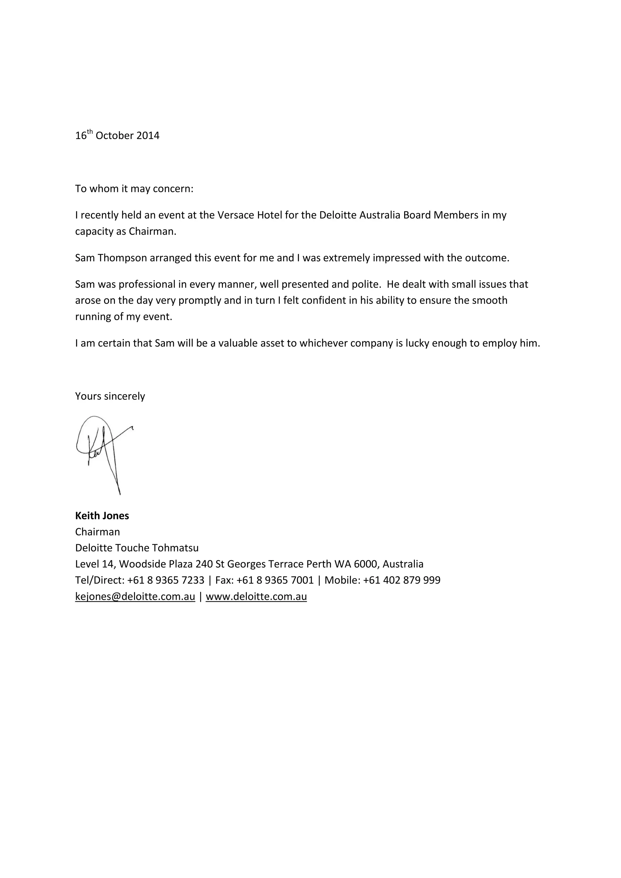 Reference letter, Deloitte | PDF