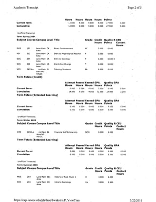 Lane Community College Unoffical Transcript (1) | PDF | College ...