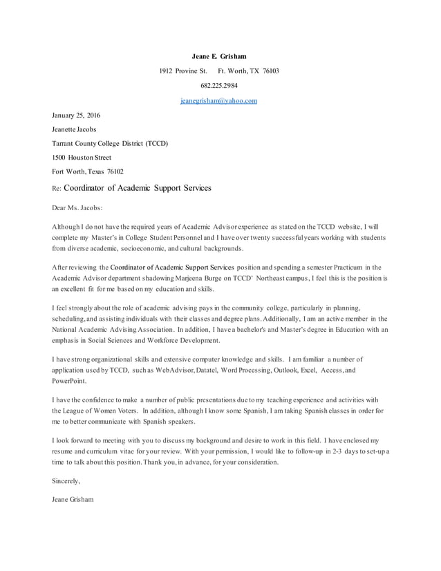 Cover Letter Assignment 2A | DOCX | College Education | Education