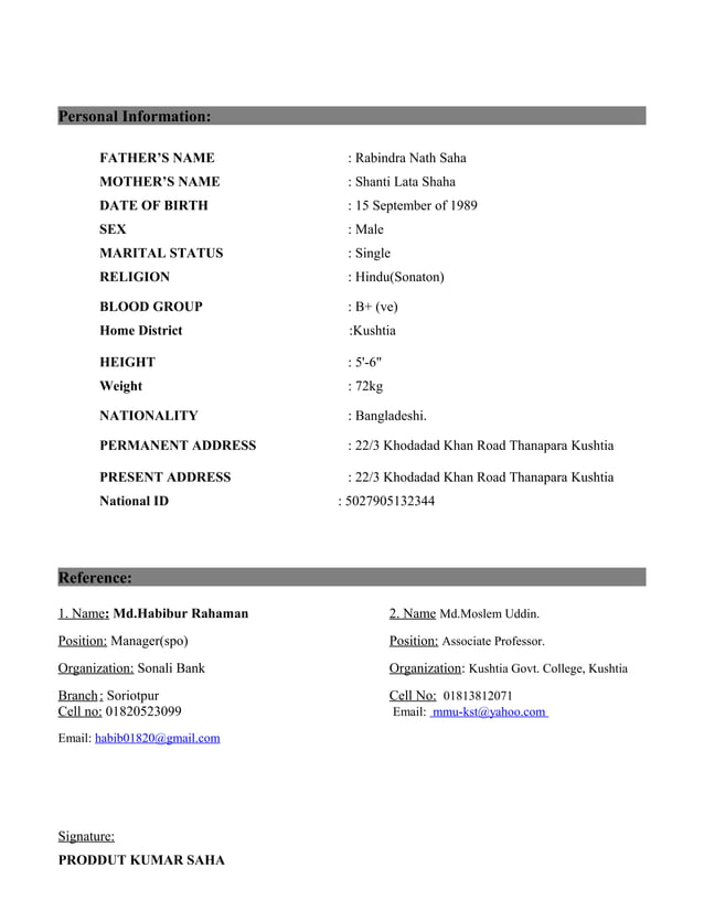proddut cv update | DOC