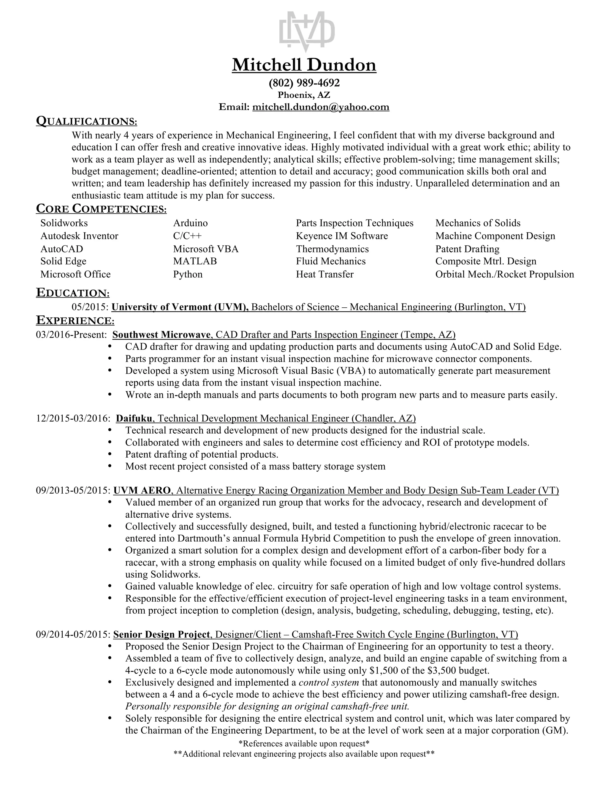 MITCHELL DUNDON RESUME | PDF