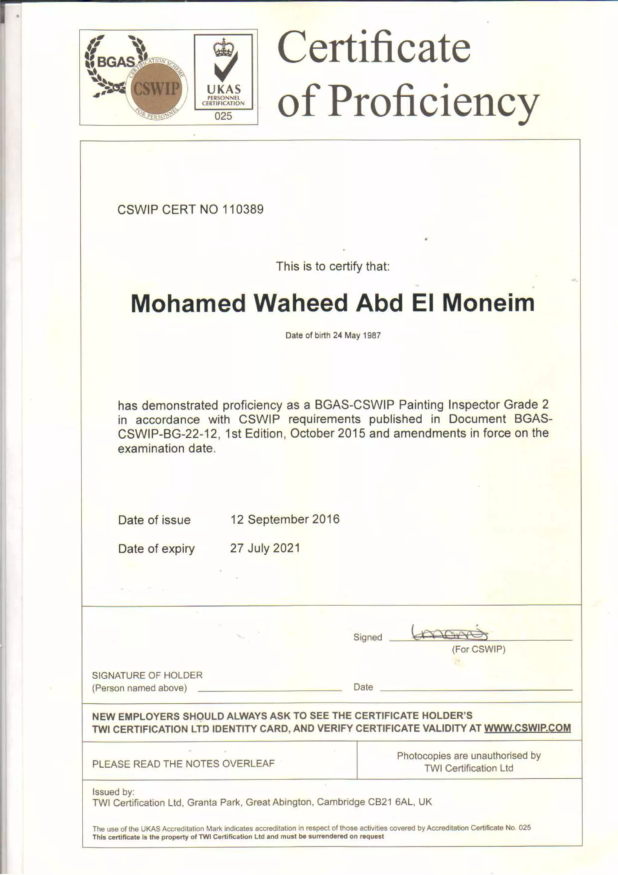 BGAS-CSWIP Painting Inspector.Grade 2 Certification | PDF