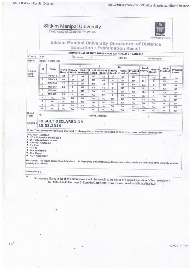 Marksheet-2nd semester | PDF