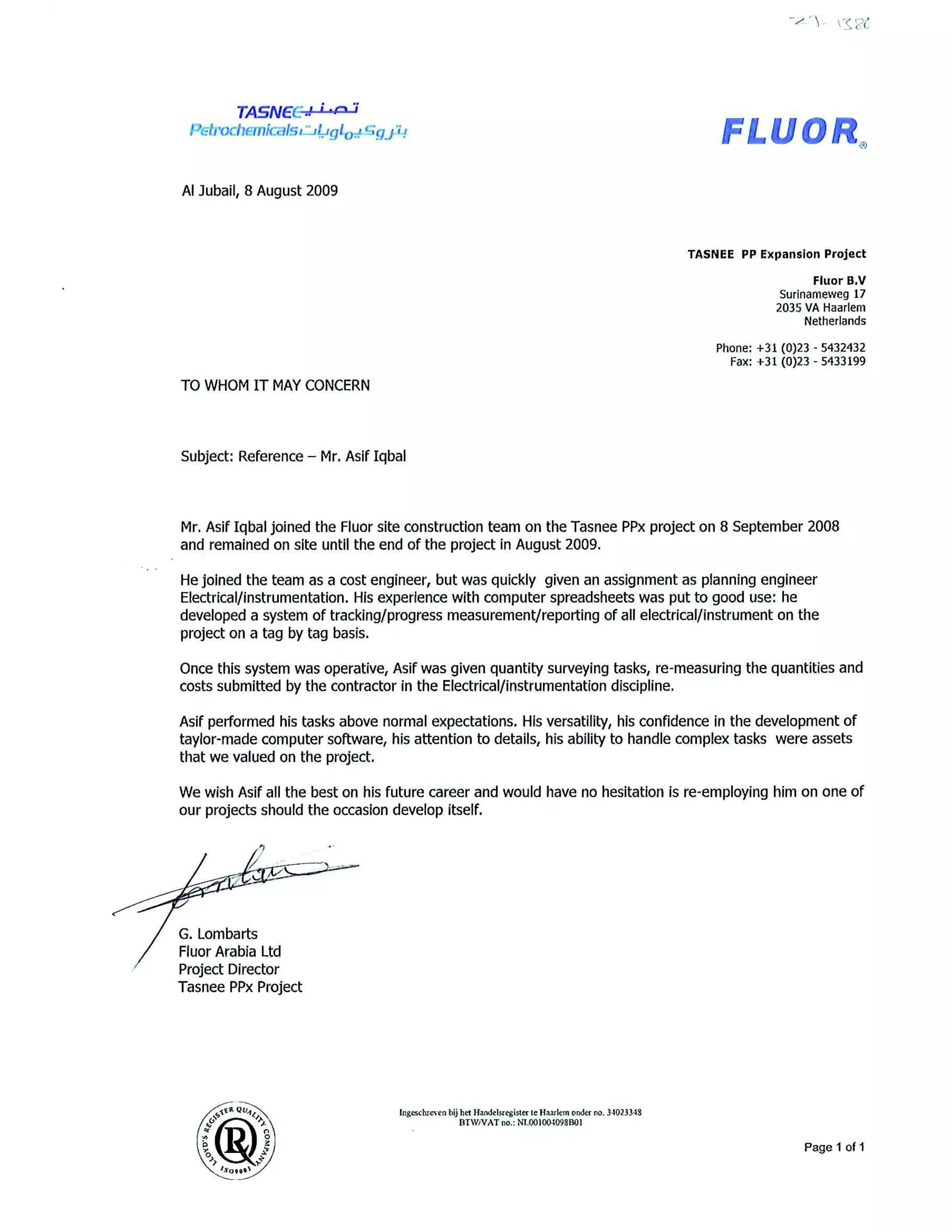 06_Experience Certificate From FLUOR | PDF