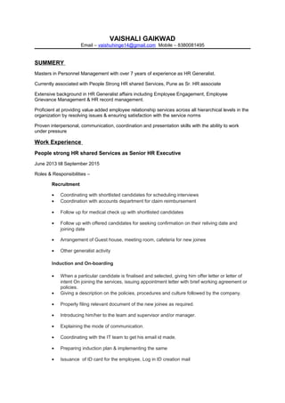 Vaishali Gaikwad_7yrs_Sr.HR Generalist | DOC | Resume Writing and Advice | Job Search