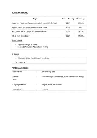 Vaishali Gaikwad_7yrs_Sr.HR Generalist | DOC | Resume Writing and Advice | Job Search